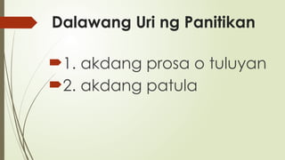 panitikan, kahulugan, mga uri at mga halimbawa | PPTX