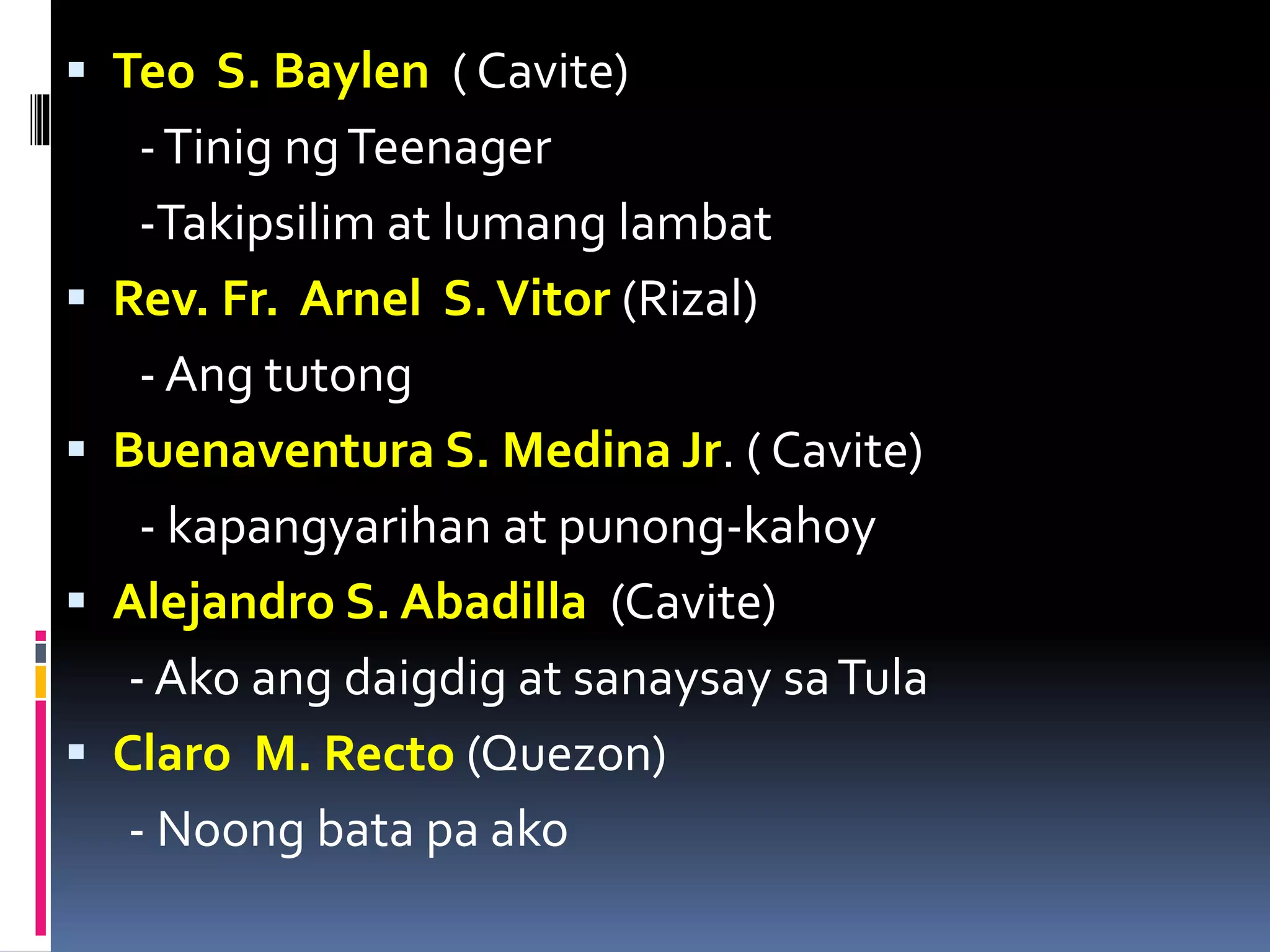 Manunulat at Panitikan ng Rehiyon 4-A | PPTX