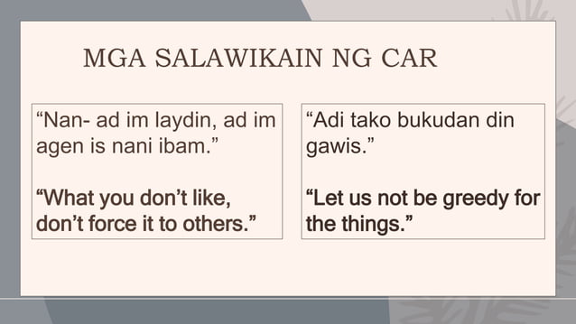 PANITIKAN NG REHIYON CAR (CORDILLERA ADIMINSTRATIVE REGION GROUP 2 ...
