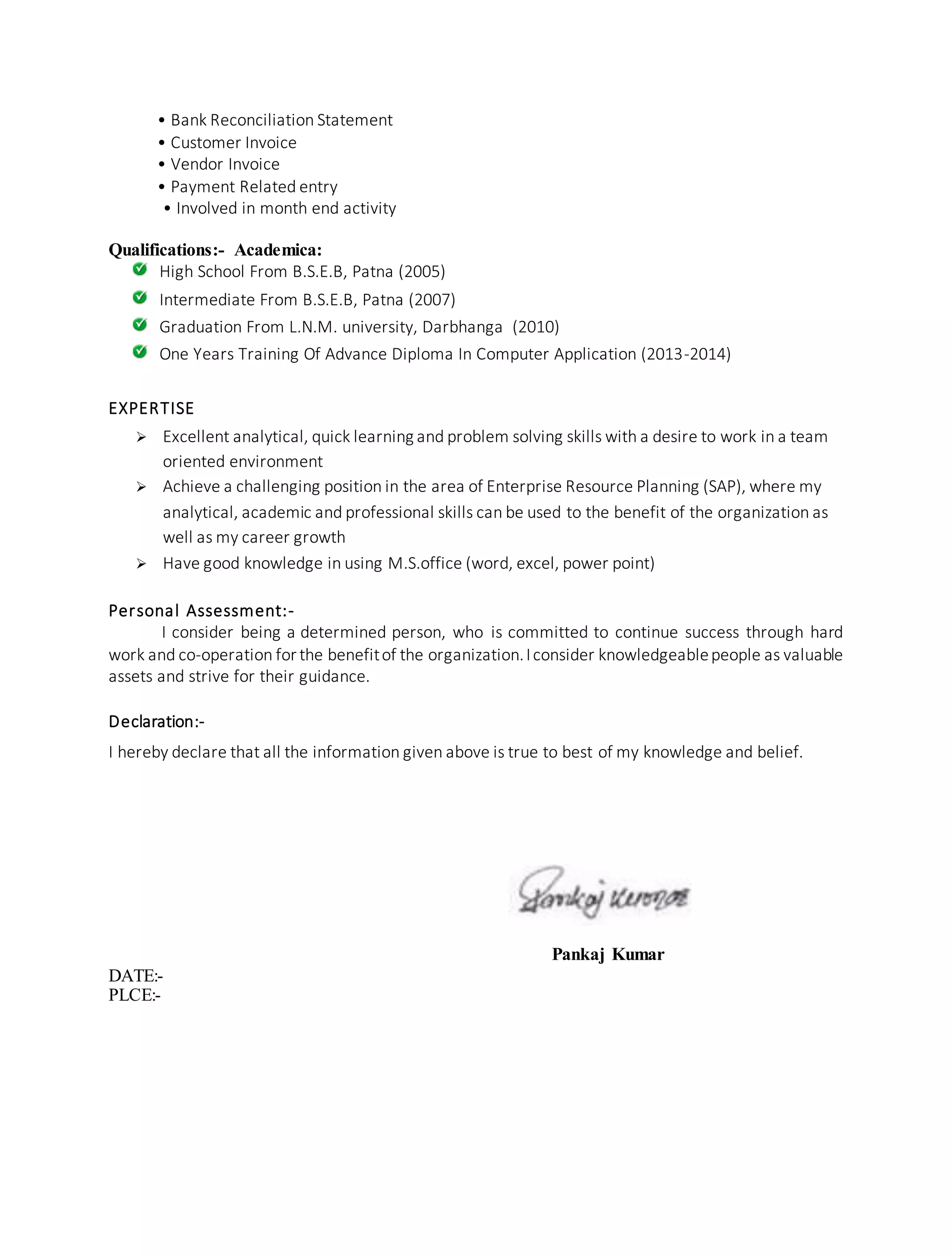 Pankaj kumar cv copy | DOCX