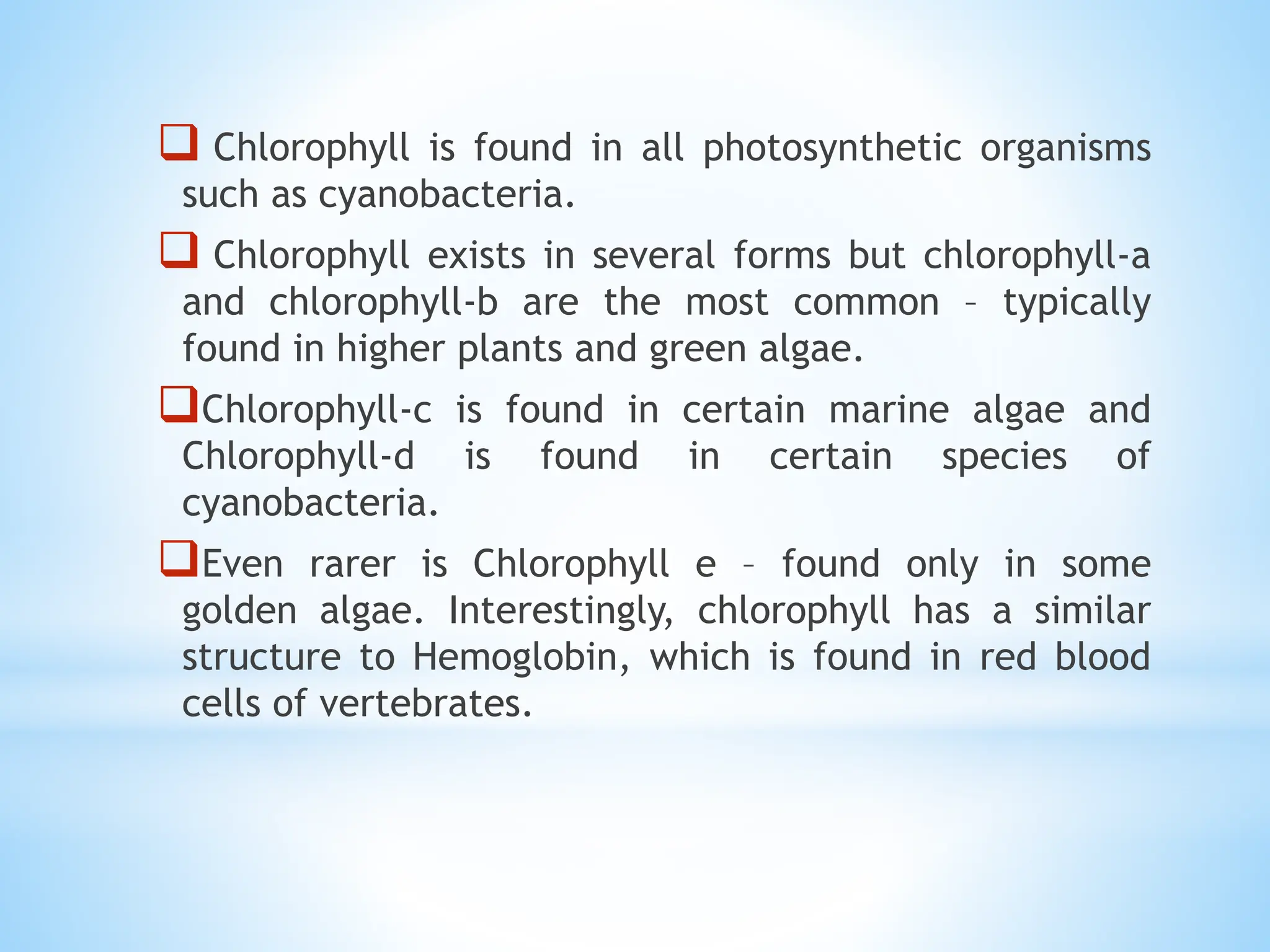 Introduction about Structure of Chlorophyll and Hemolobin | PPT