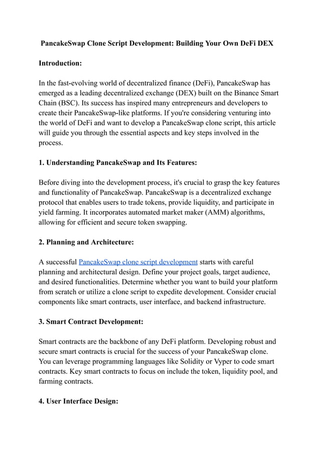 Pancakeswap Clone Script Development | PDF