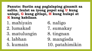 Ito ay tumatalakay sa kahulugan ng salitang-ugat at ng panlapi. | PPTX