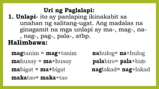 Ito ay tumatalakay sa kahulugan ng salitang-ugat at ng panlapi. | PPTX
