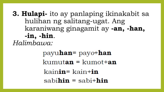Ito ay tumatalakay sa kahulugan ng salitang-ugat at ng panlapi. | PPTX