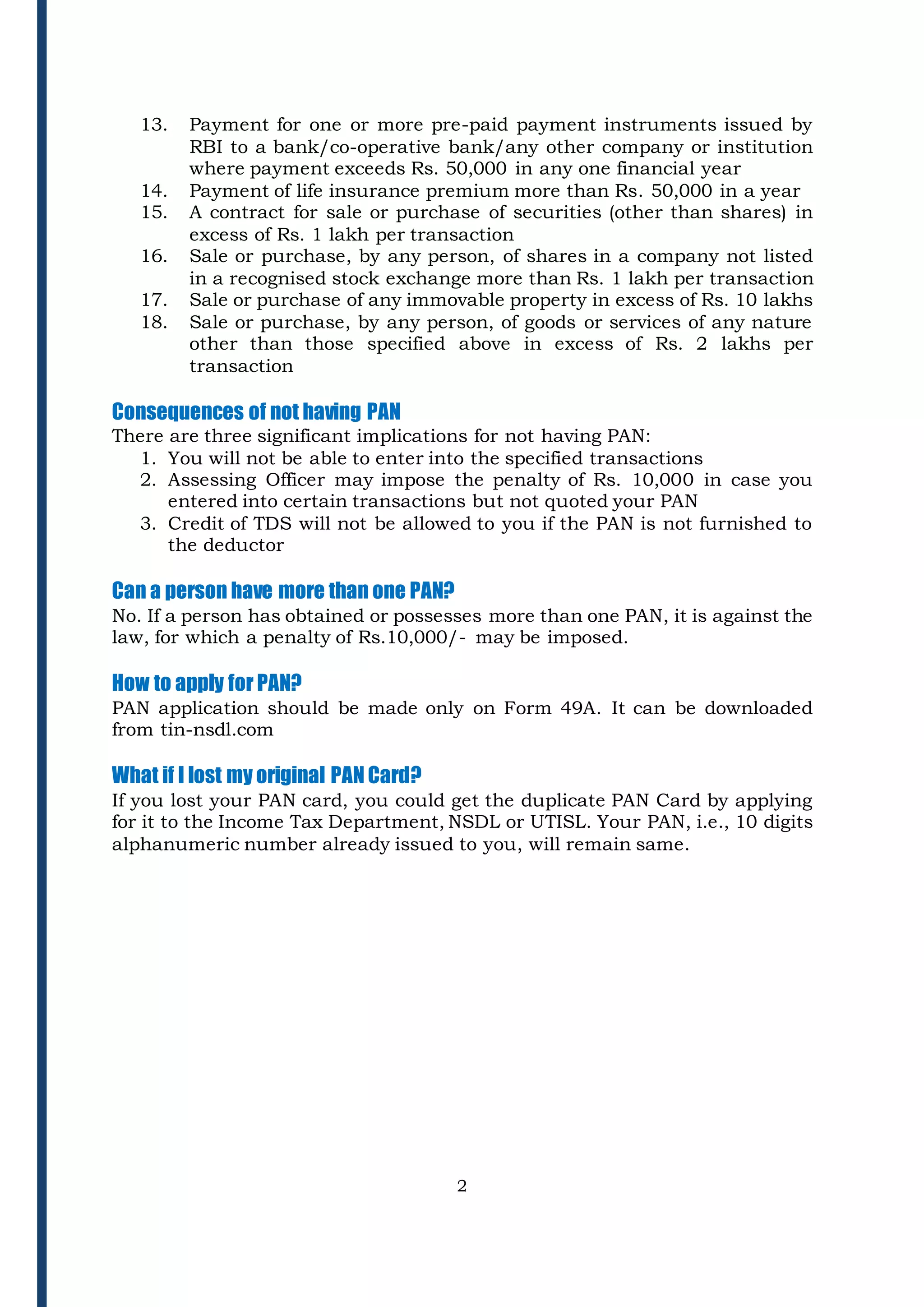 Permanent Account Number (PAN) Necessity and Uses - Tax Literacy | Sana ...