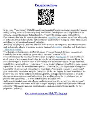Panopticism Essay | PDF