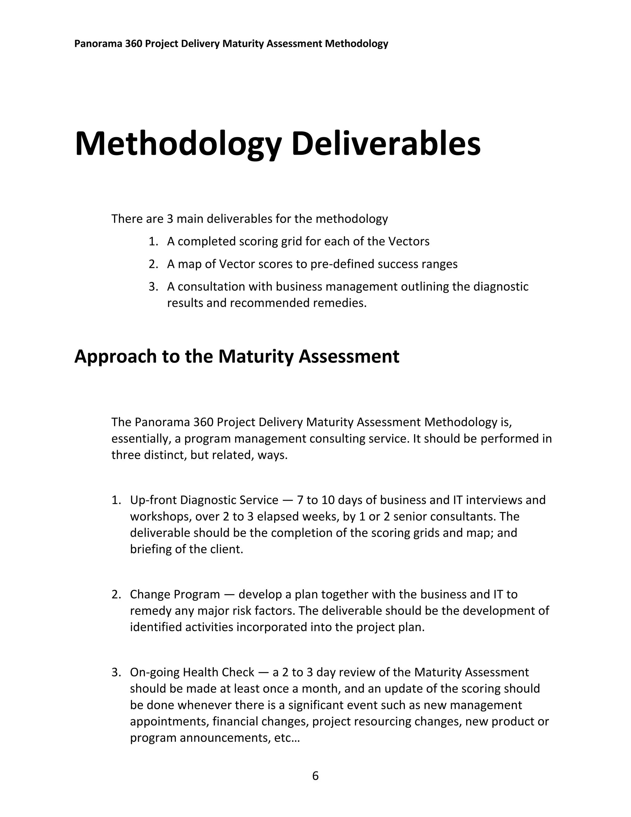 Panorama 360 Project Delivery Maturity Assessment Methodology | PDF