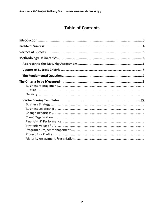 Panorama 360 Project Delivery Maturity Assessment Methodology | PDF