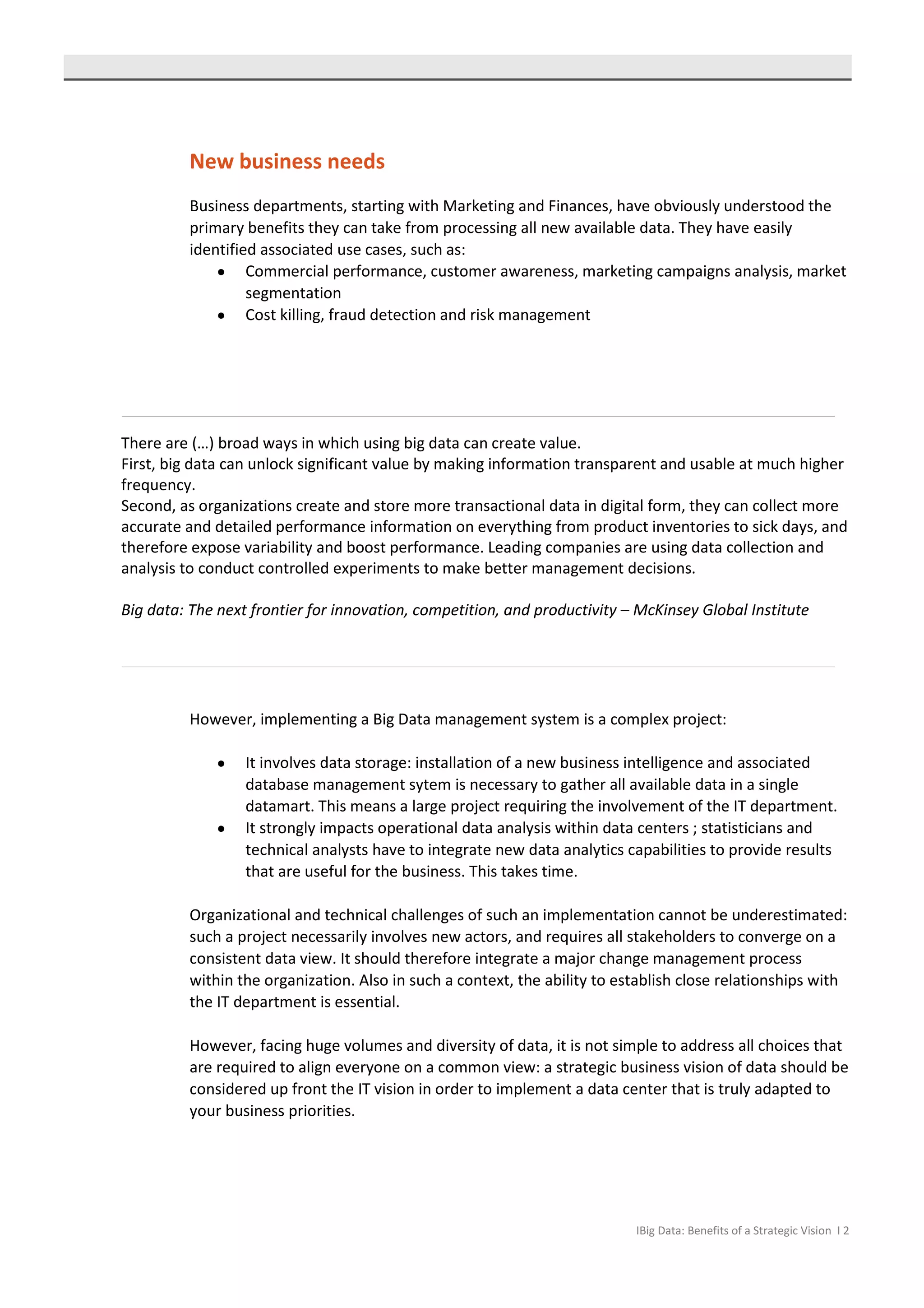 Big Data white paper - Benefits of a Strategic Vision | PDF