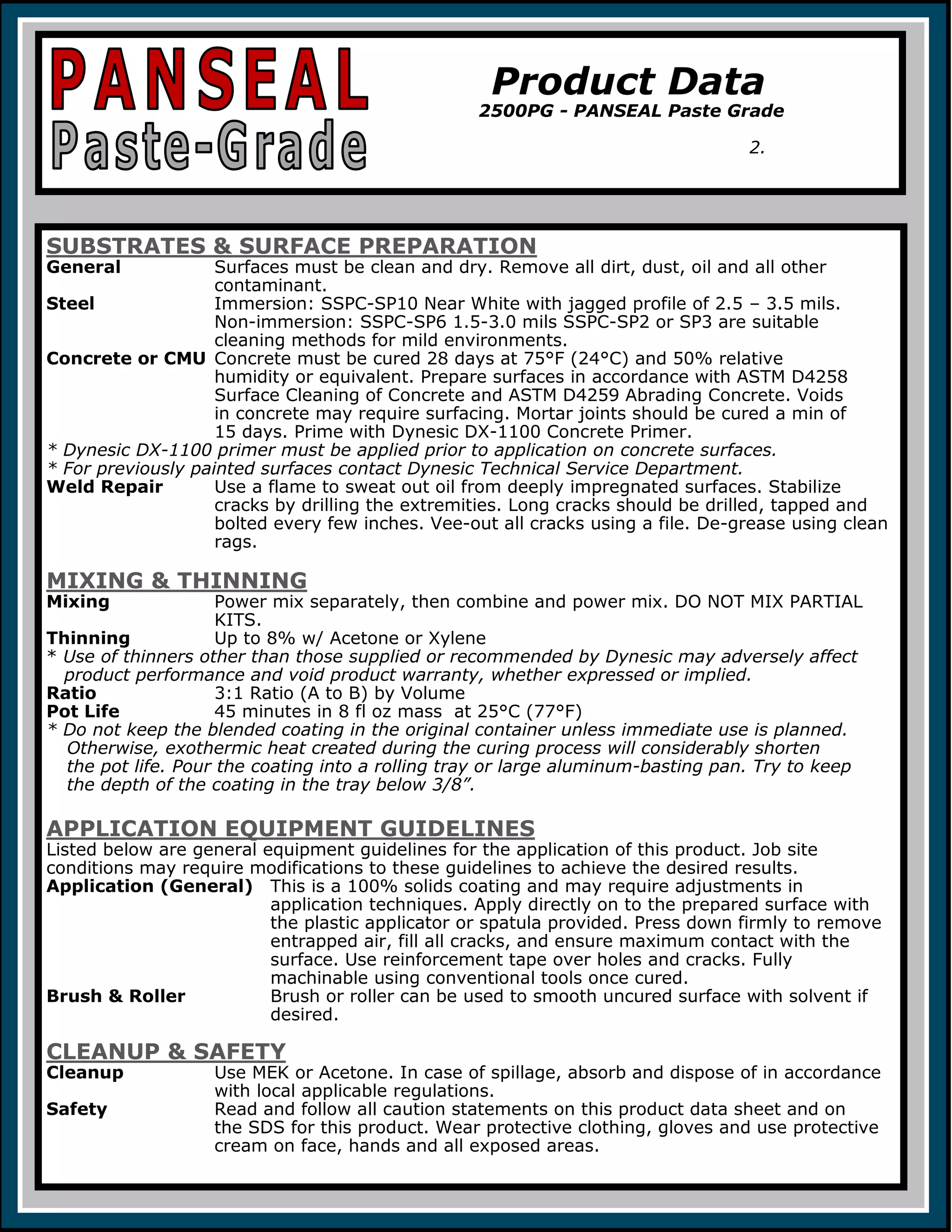 Panseal paste grade data sheet | PDF