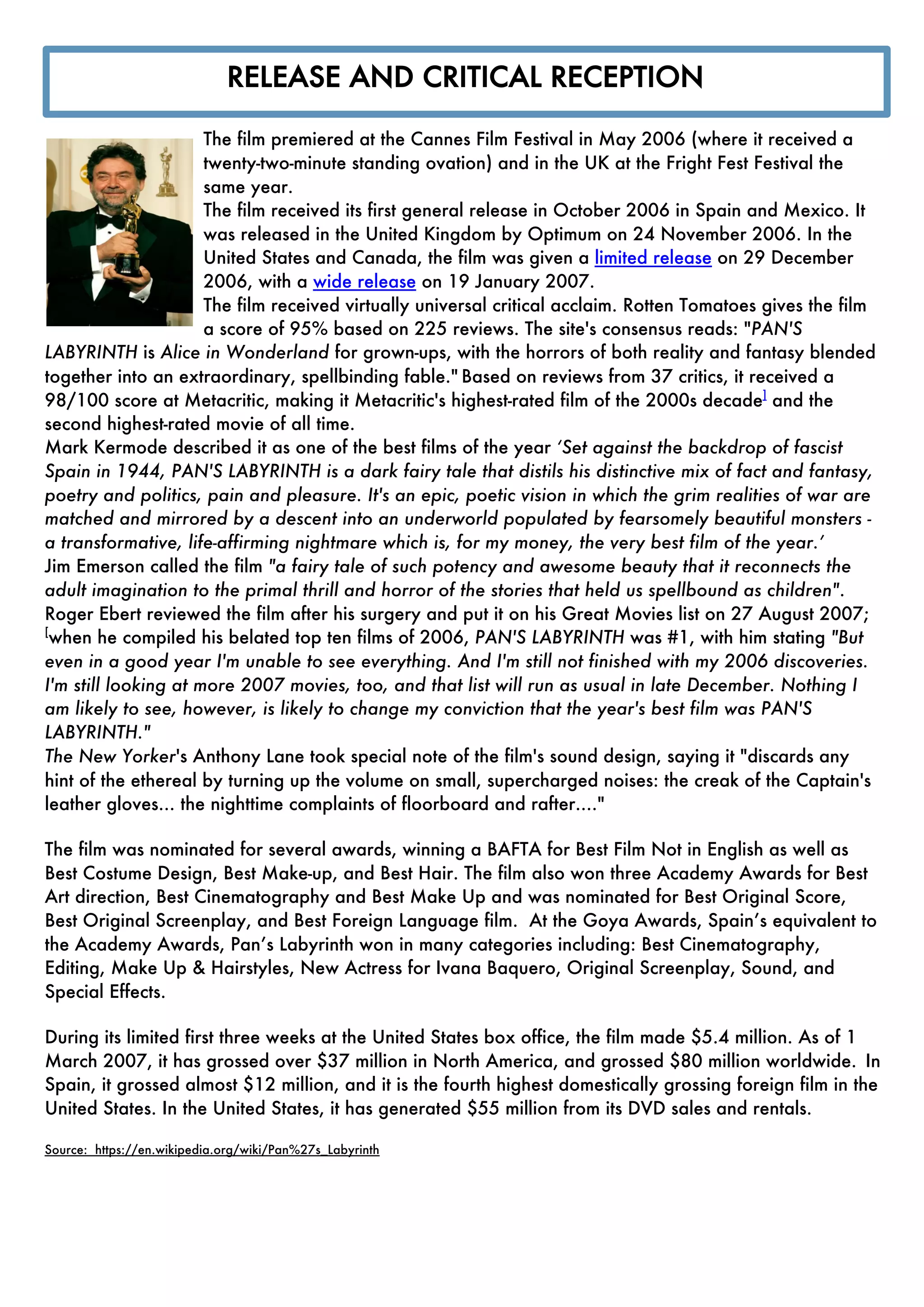 Pan's Labyrinth A-Level Film Studies student booklet e-book workbook ...