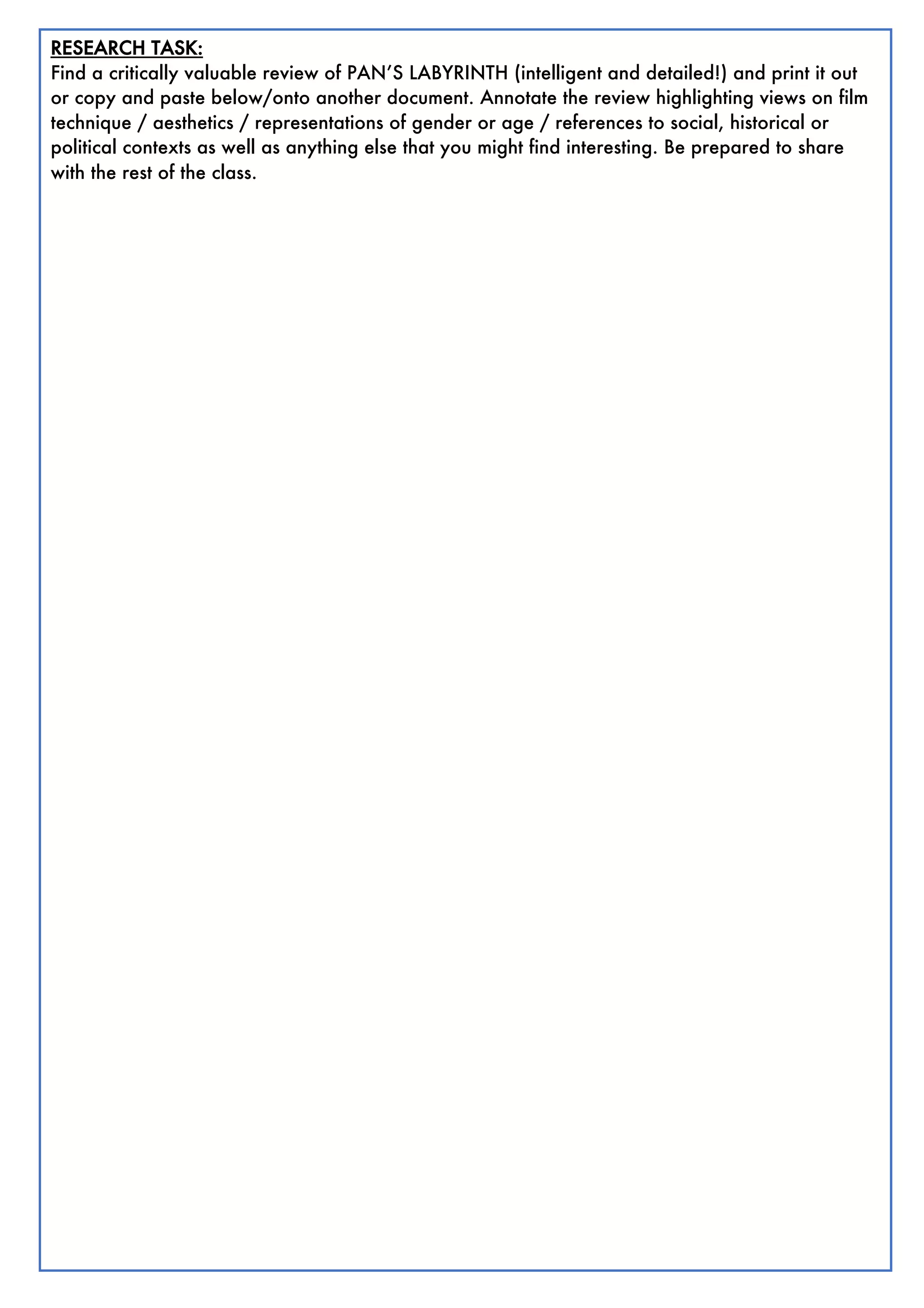 Pan's Labyrinth A-Level Film Studies student booklet e-book workbook ...