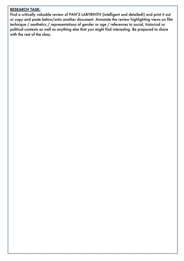 Pan's Labyrinth A-Level Film Studies student booklet e-book workbook ...