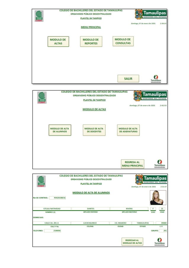 Pantallas del Sistema de Control Escolar | PDF