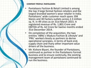 Pantaloons | PPTX | Mergers and Acquisitions | Business Banking & Finance
