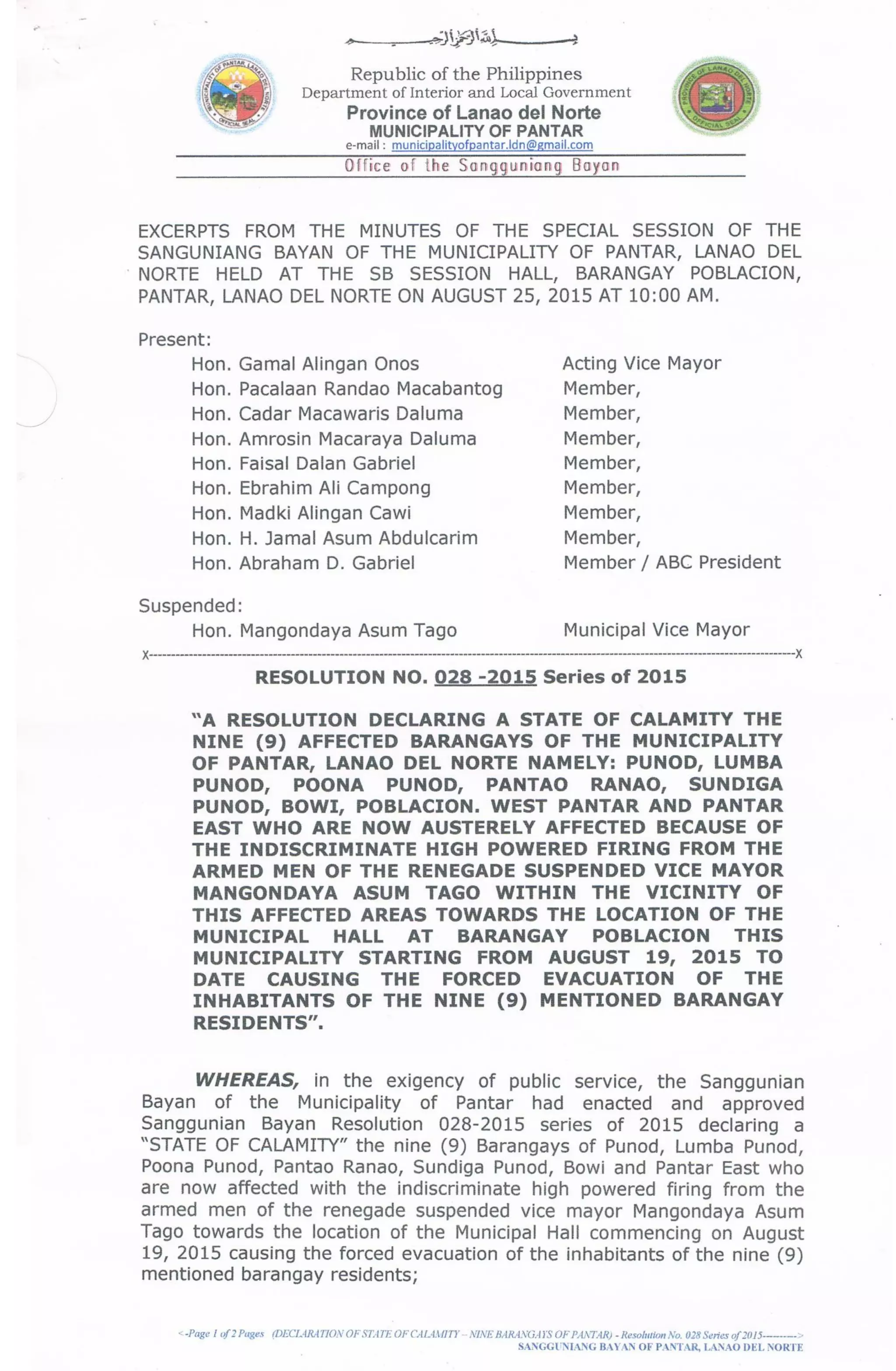 Pantar state of calamity declaration | PDF