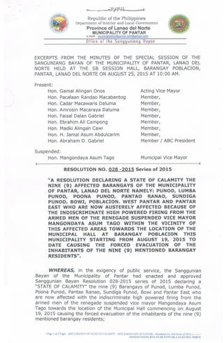 Pantar state of calamity declaration | PDF
