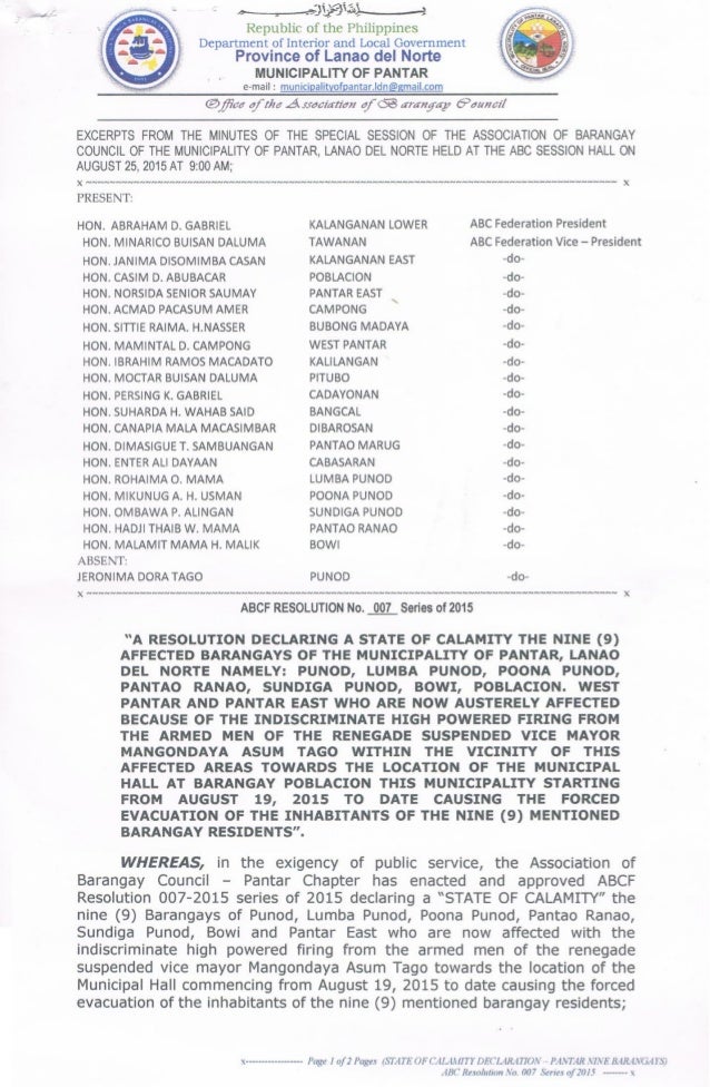 Pantar state of calamity declaration