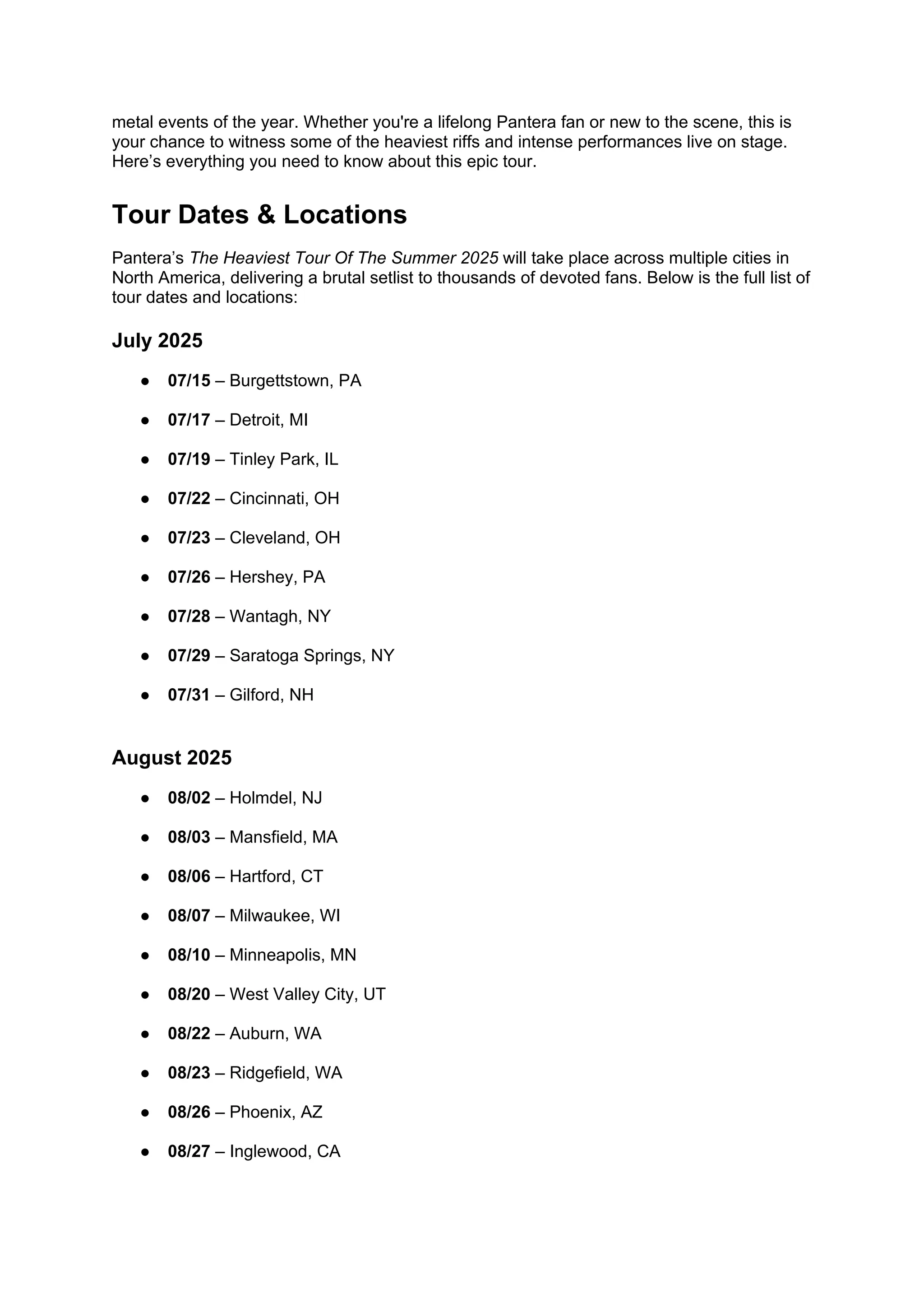 Pantera The Heaviest Tour Of The Summer 2025 – Everything You Need to ...