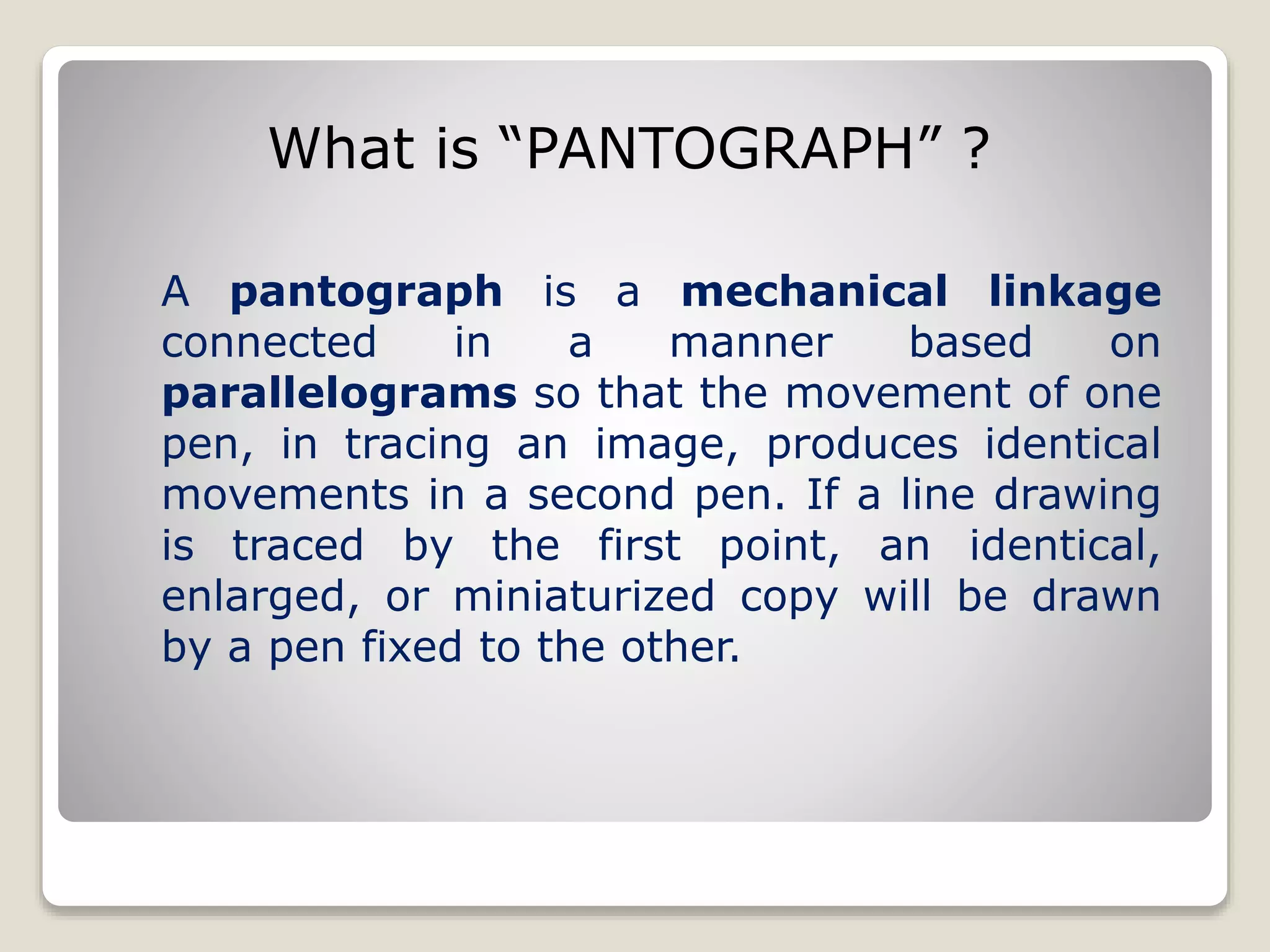 Pantograph,geneva,swinging mechanisms | PPTX