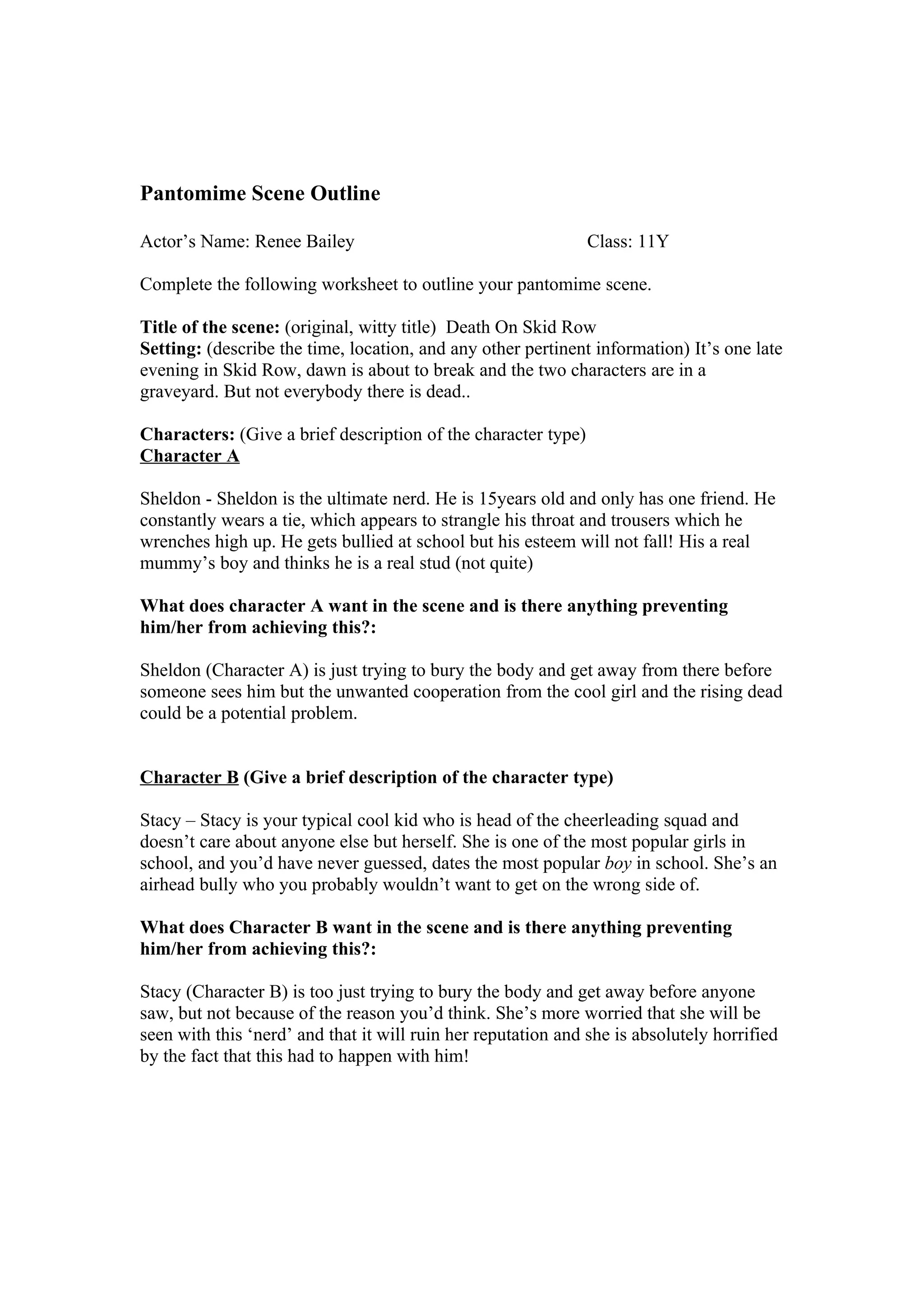 Pantomime Scene Outline - Pairs | DOC