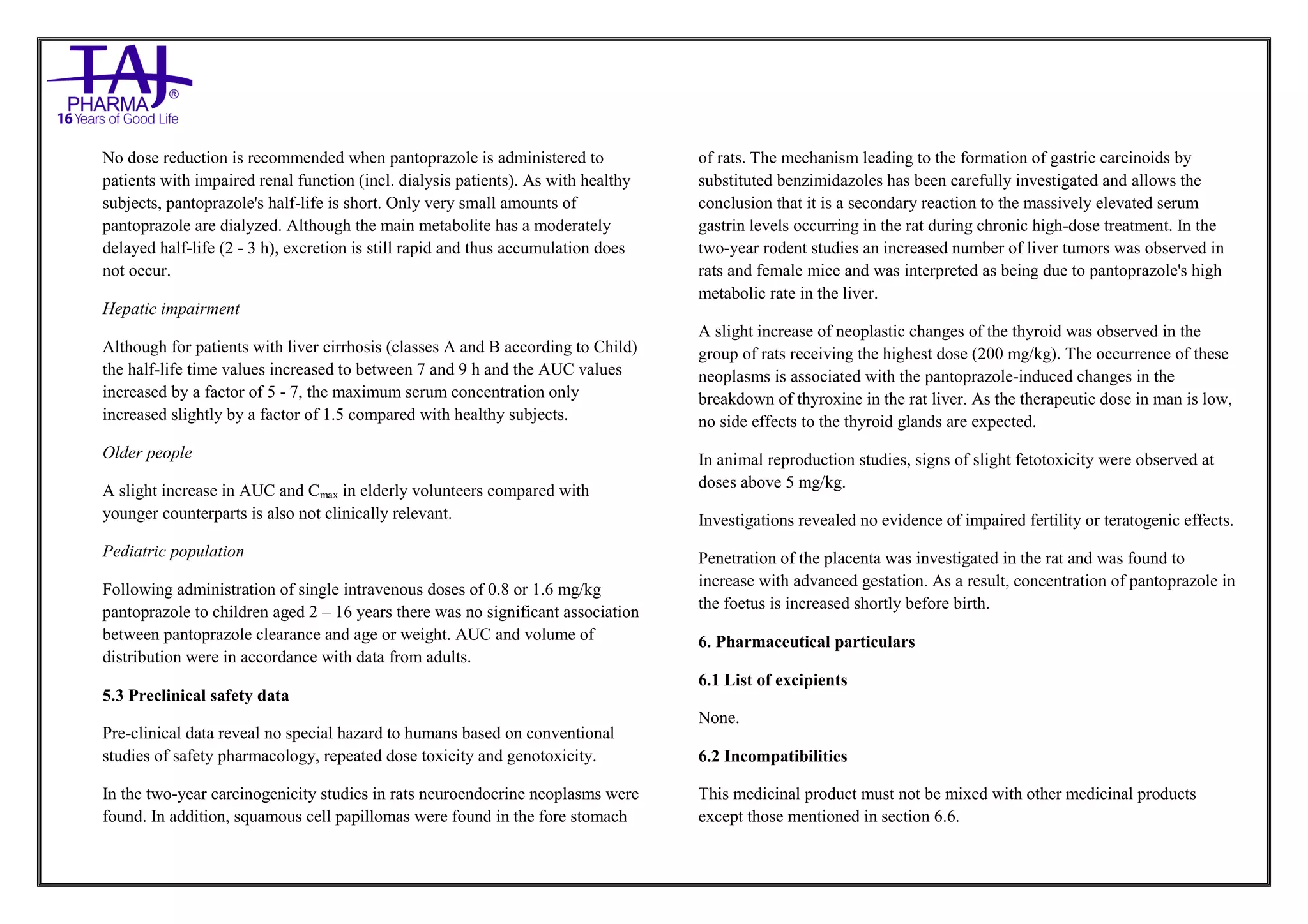 Pantoprazole Sodium for Injection Taj Pharma SmPC | PDF