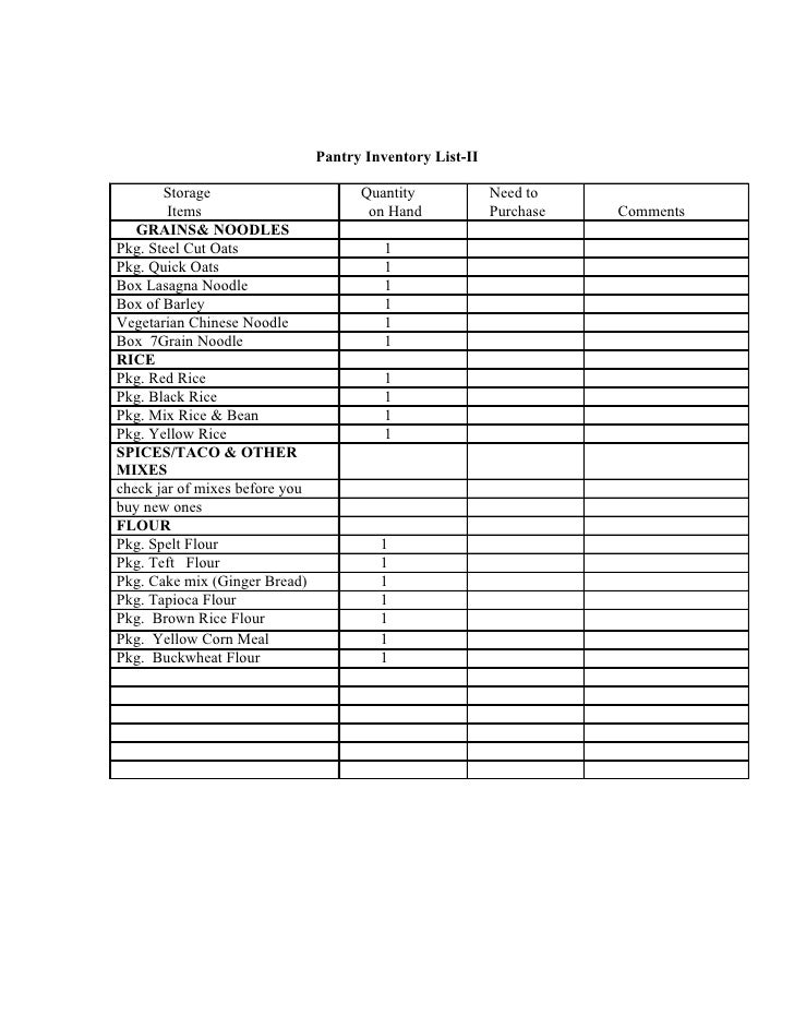 Pantry Inventory List
