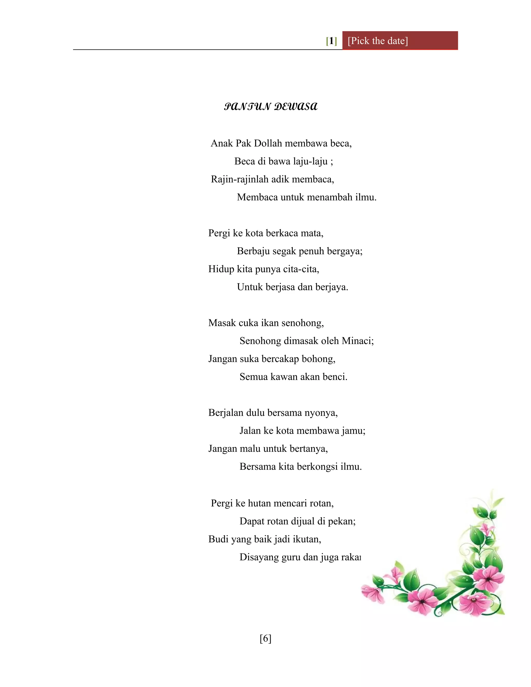 Pantun tradisional tema nasihat dan motivasi | DOC