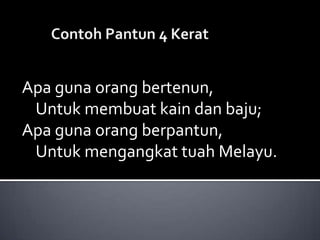 Pantun melayu.pptx; sekadar berkongsi pengalaman menciptanya. | PPTX
