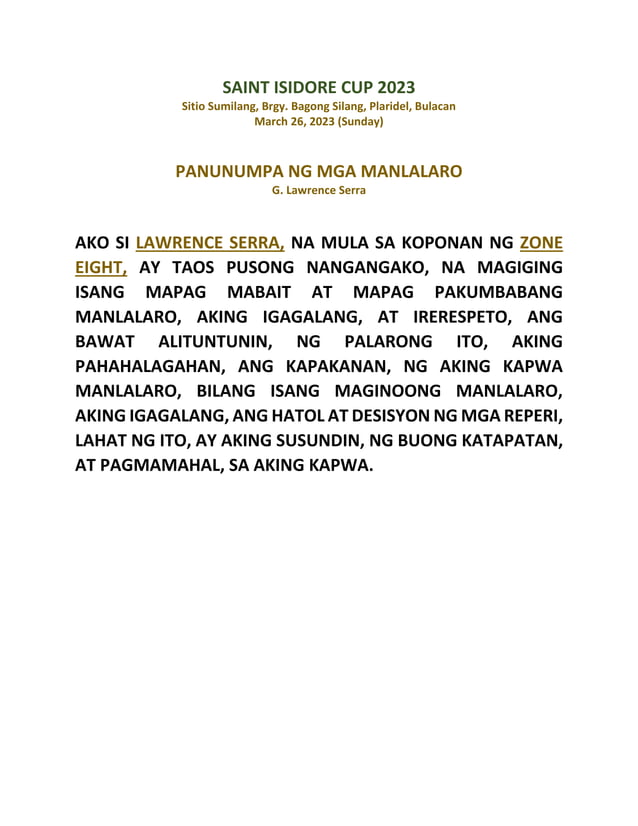 PANUNUMPA NG MANLALARO Lawrence Serra.docx