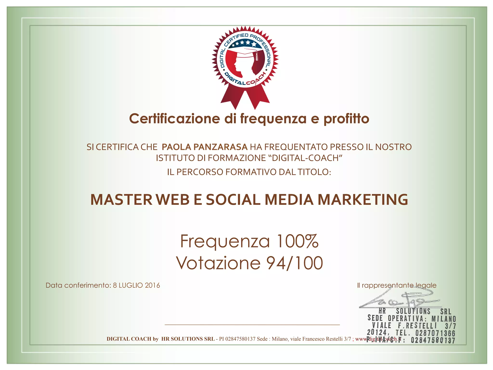 Certificazione di frequenza e profitto. Paola Panzarasa | PDF