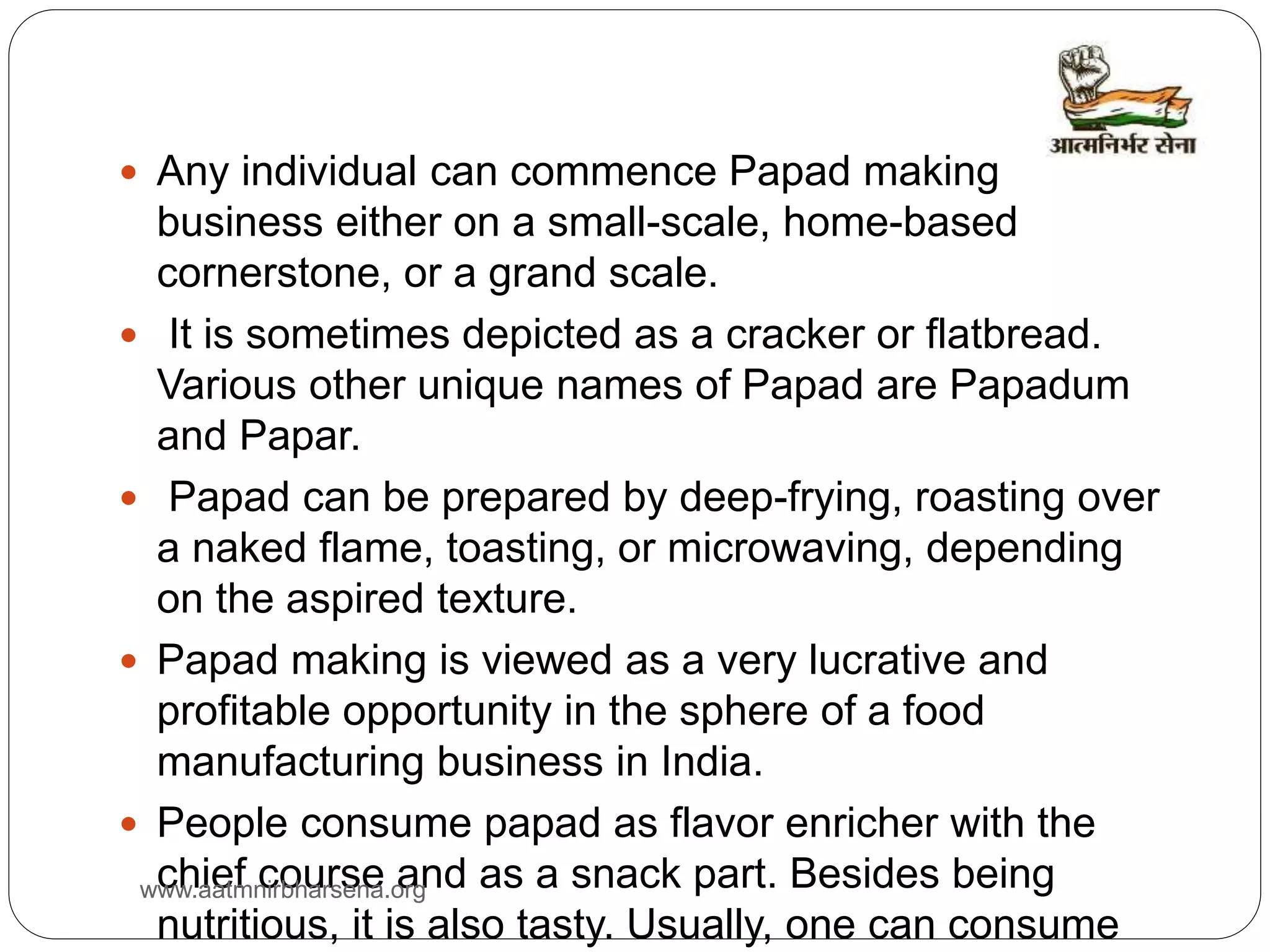 Papad making business in india | Aatmnirbhar Sena | PPTX
