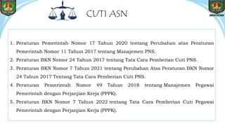 Jenis - jenis cuti untuk ASN dan Jenis-jenis pelanggaran ASN | PPTX