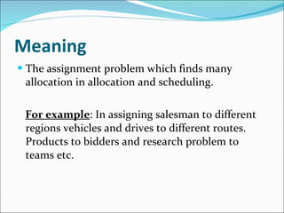 Transportation and Assignment | PPT