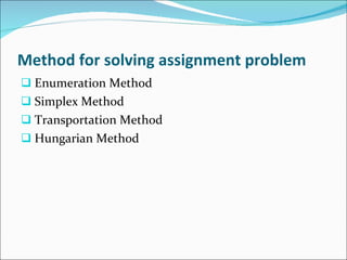 Transportation and Assignment | PPT