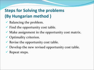 Transportation and Assignment | PPT