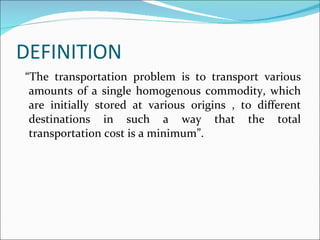 Transportation and Assignment | PPT