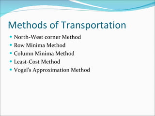 Transportation and Assignment | PPT