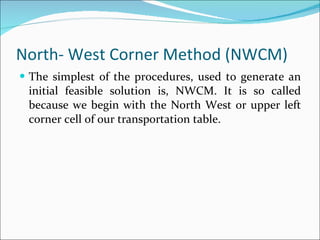 Transportation and Assignment | PPT