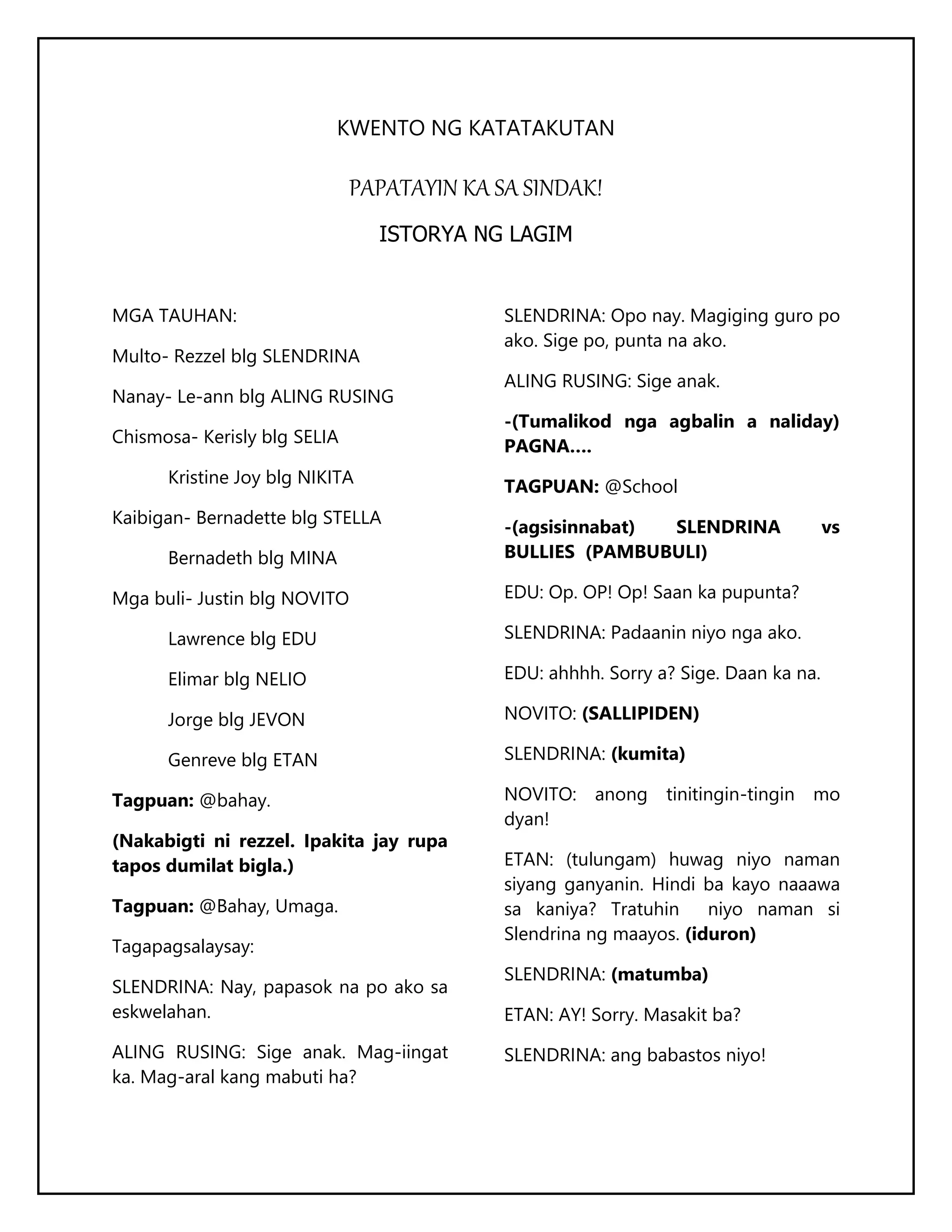 Papatayin ka sa Sindak | PDF