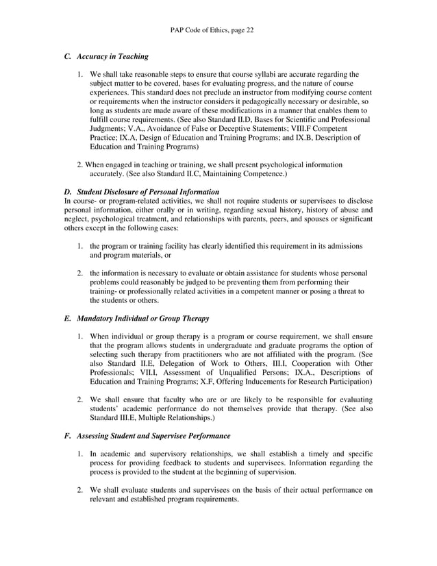 PAP Code of Ethics | PDF