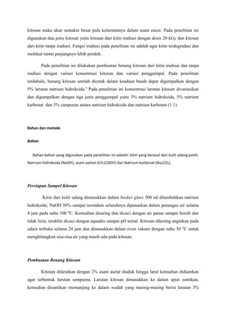 KARAKTERSTIK SIFAT SWELLING BENANG KHITOSAN DARI KHITIN IRADIASI | DOC