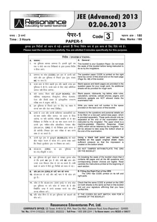 Resonance JEE Advanced Paper 1-solutions | PDF