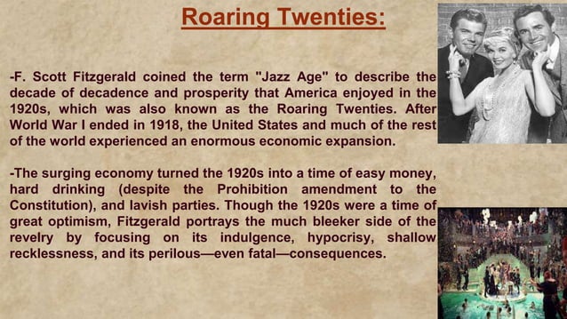 Historical Background of The Novel "The Great Gatsby" .pptx | Jazz | Music