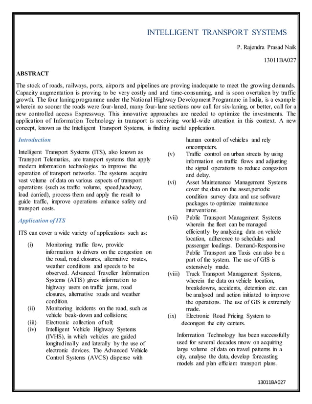 Intelligent Transport System | PDF