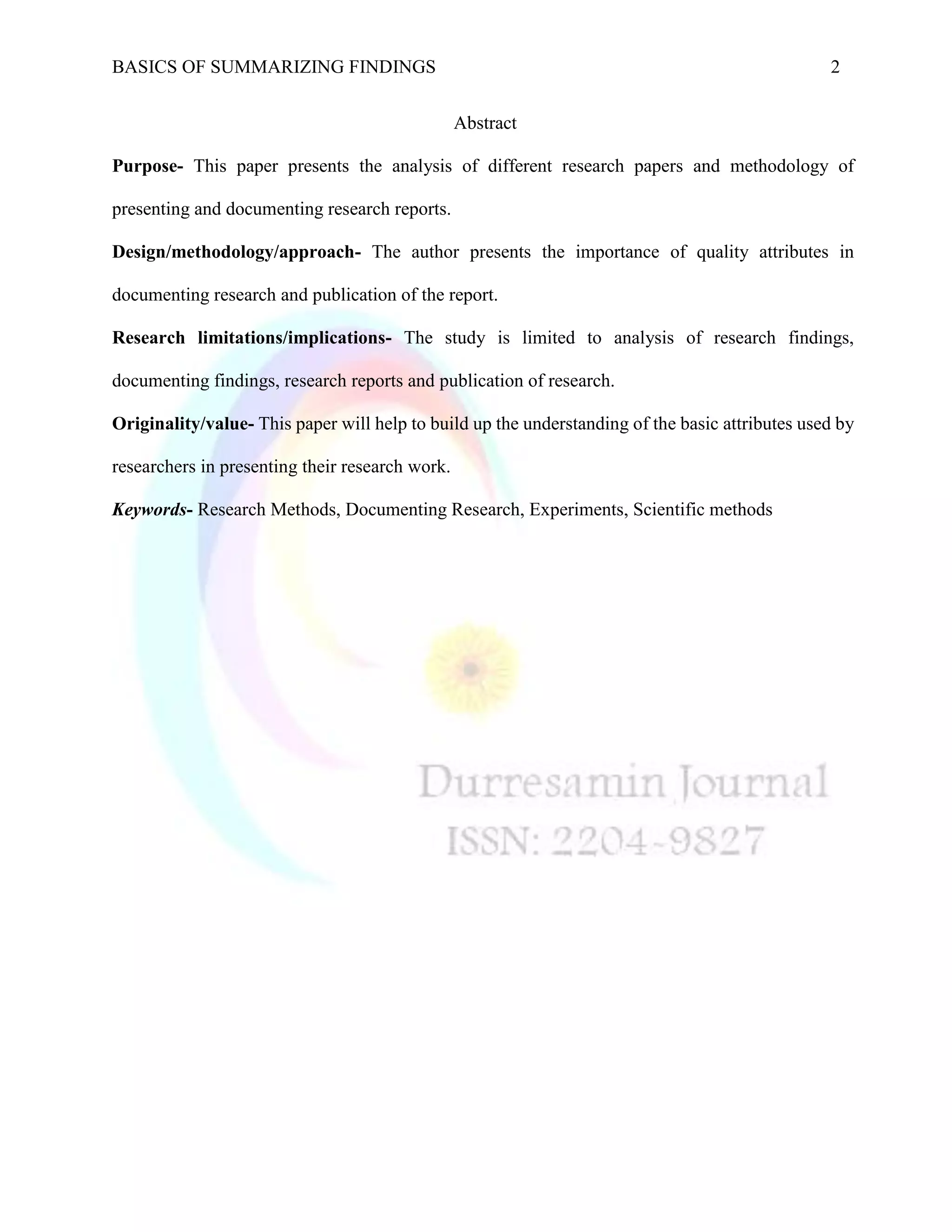 Basics of Summarizing Research Findings | PDF