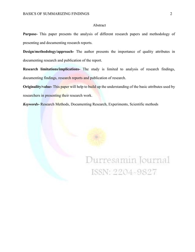 Basics of Summarizing Research Findings | PDF