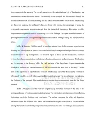 Basics of Summarizing Research Findings | PDF