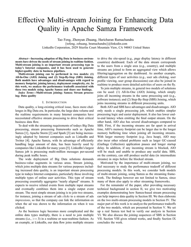 Effective Multi-stream Joining in Apache Samza Framework | PDF | Databases | Computer Software ...